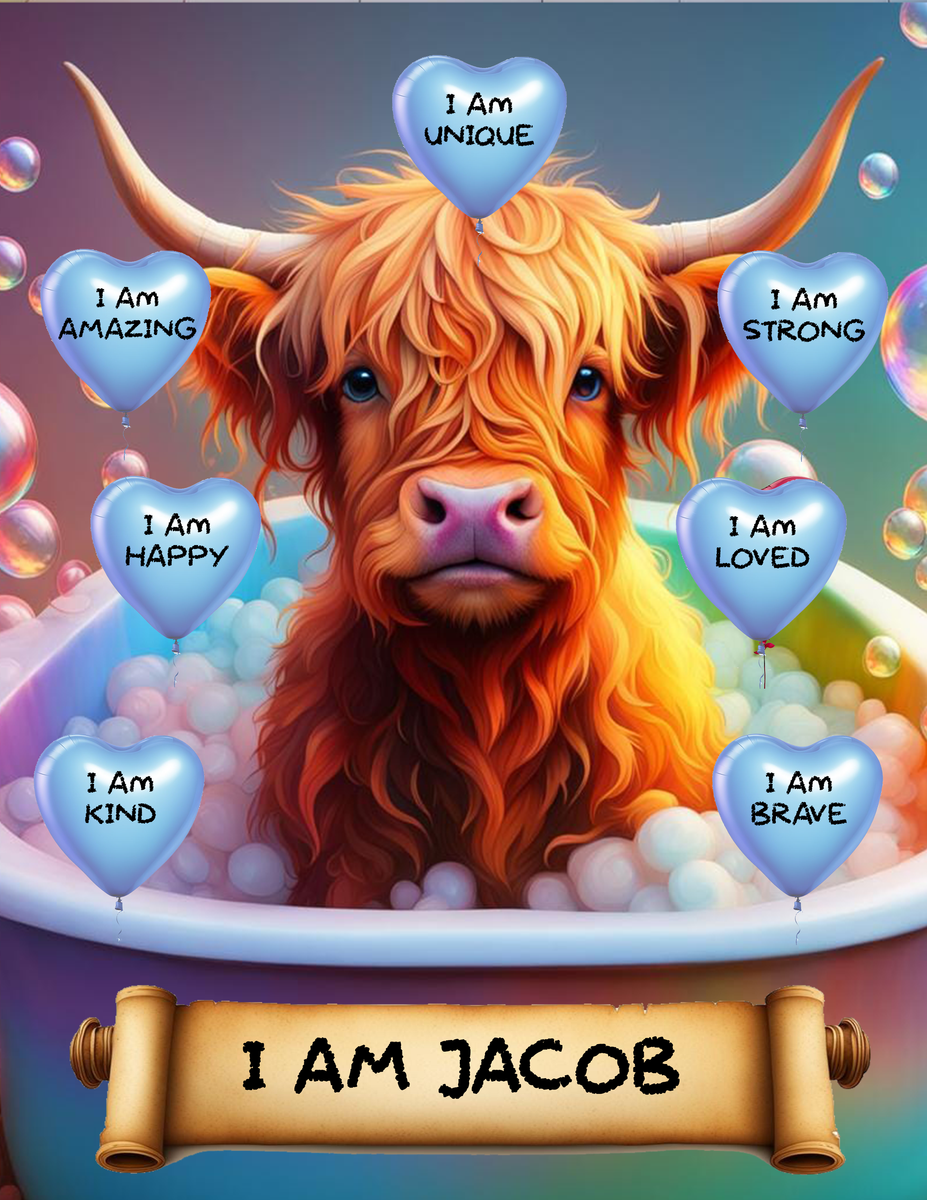 I Am Amazing Positive Affirmation Personalized Highland Cow Print ...