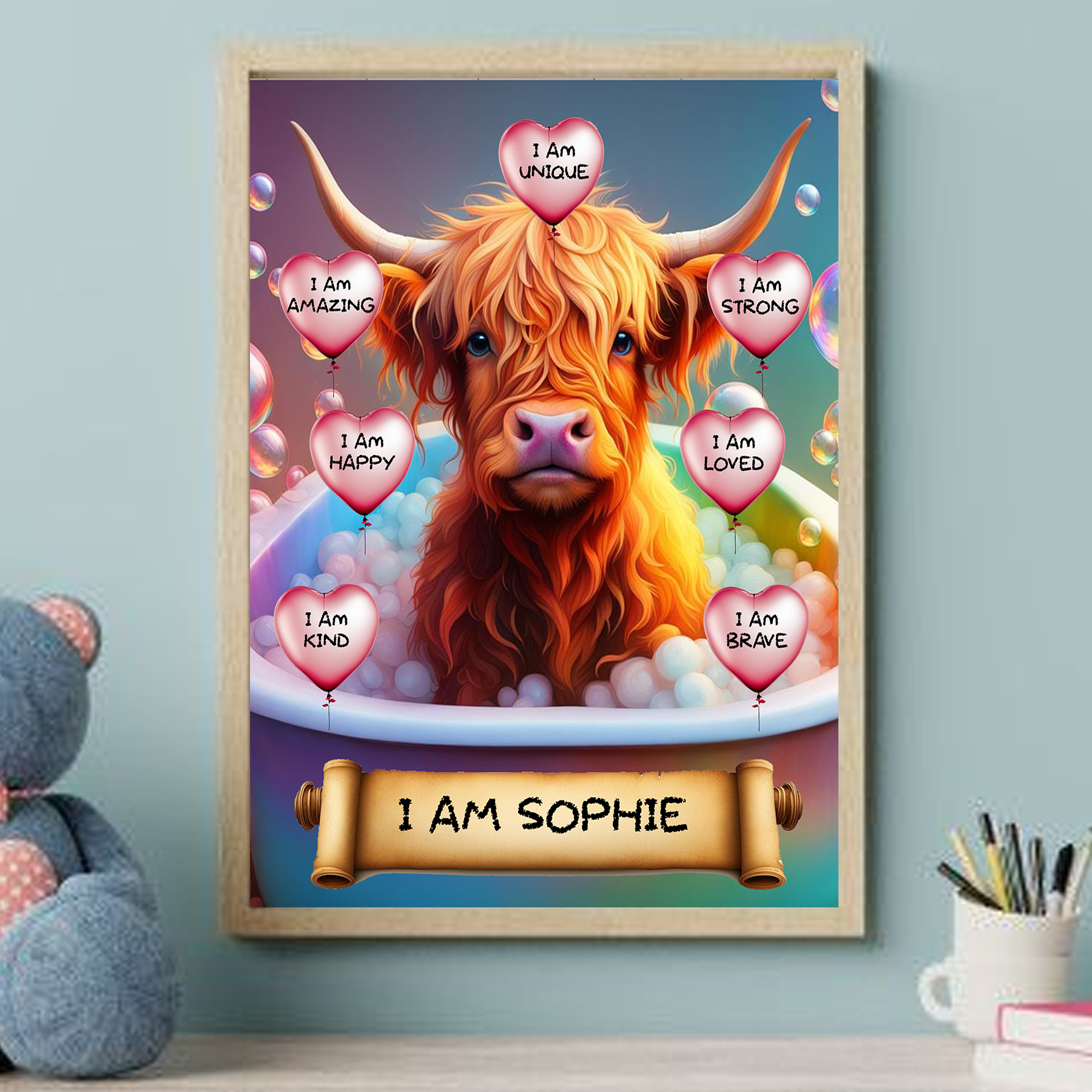I Am Amazing Positive Affirmation Personalized Highland Cow Print ...