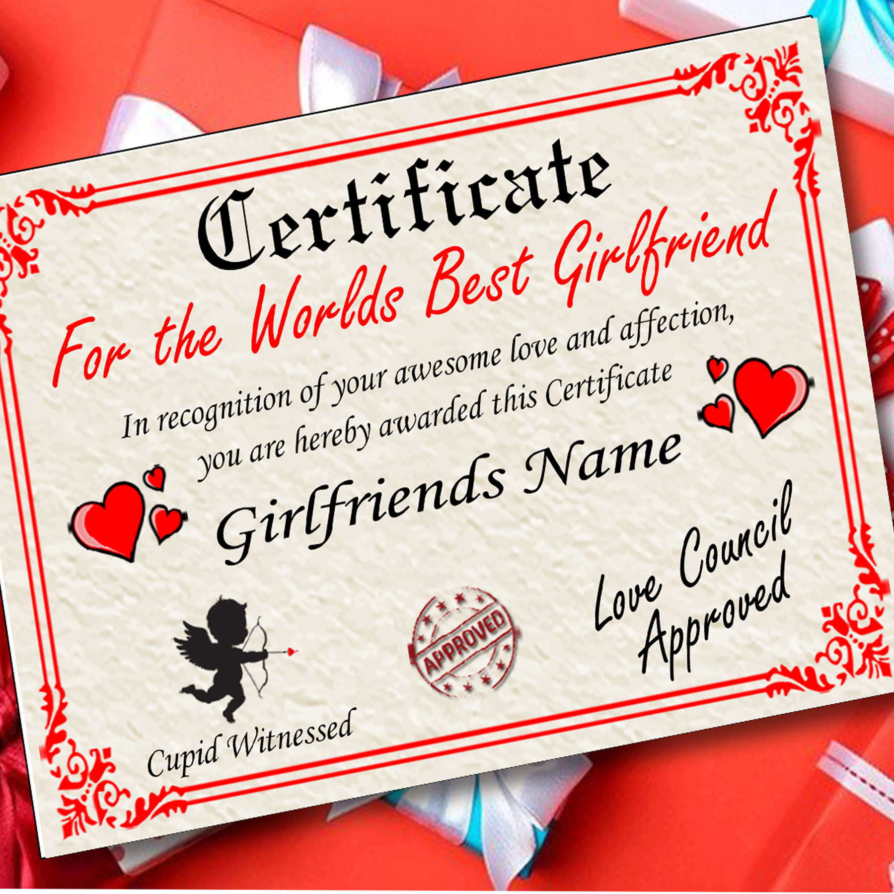 Best Girlfriend Award Certificate Tooth Fairy Award Certificate